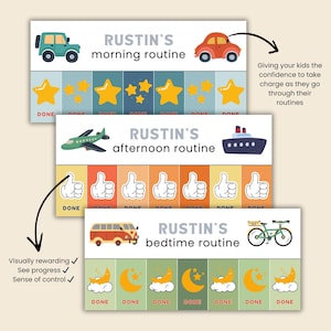 Kids Flip Routine Chart Editable Printable, Morning Evening Bedtime ...