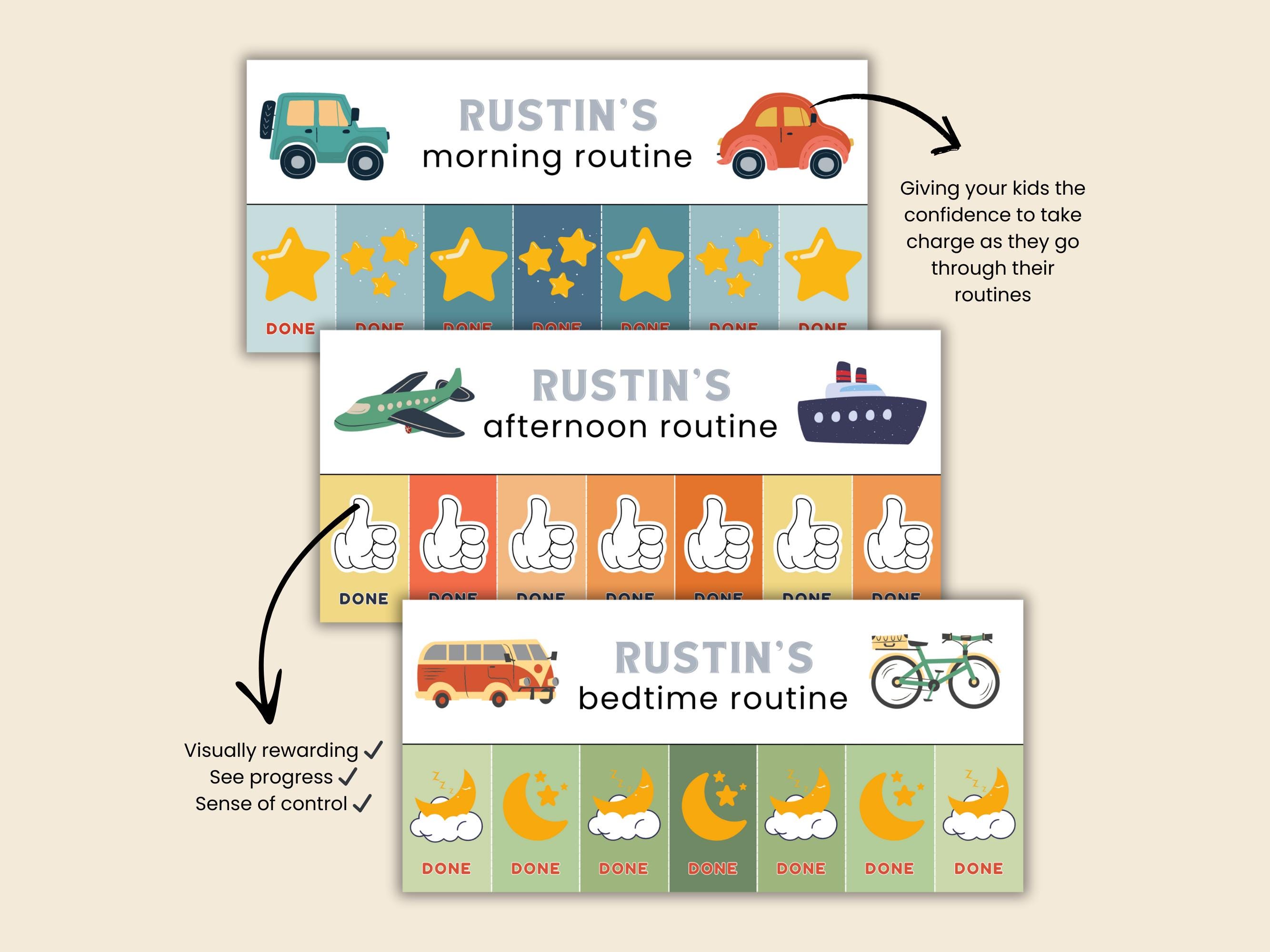 Kids Flip Routine Chart Editable Printable, Morning Evening Bedtime ...