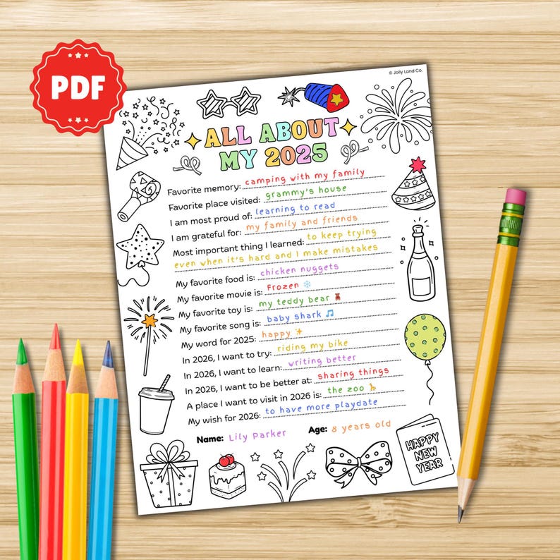 New Year's Resolution Printable for Kids: 2025 Year in Review and 2026 ...