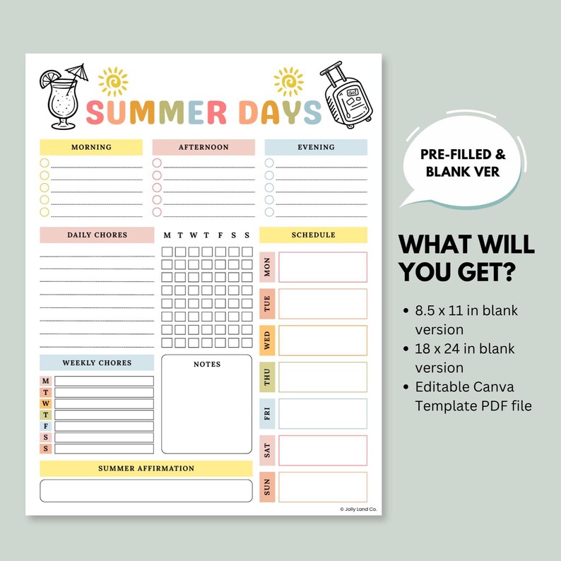 Kids Summer Planner 2026 Canva Template, Weekly Schedule Template ...