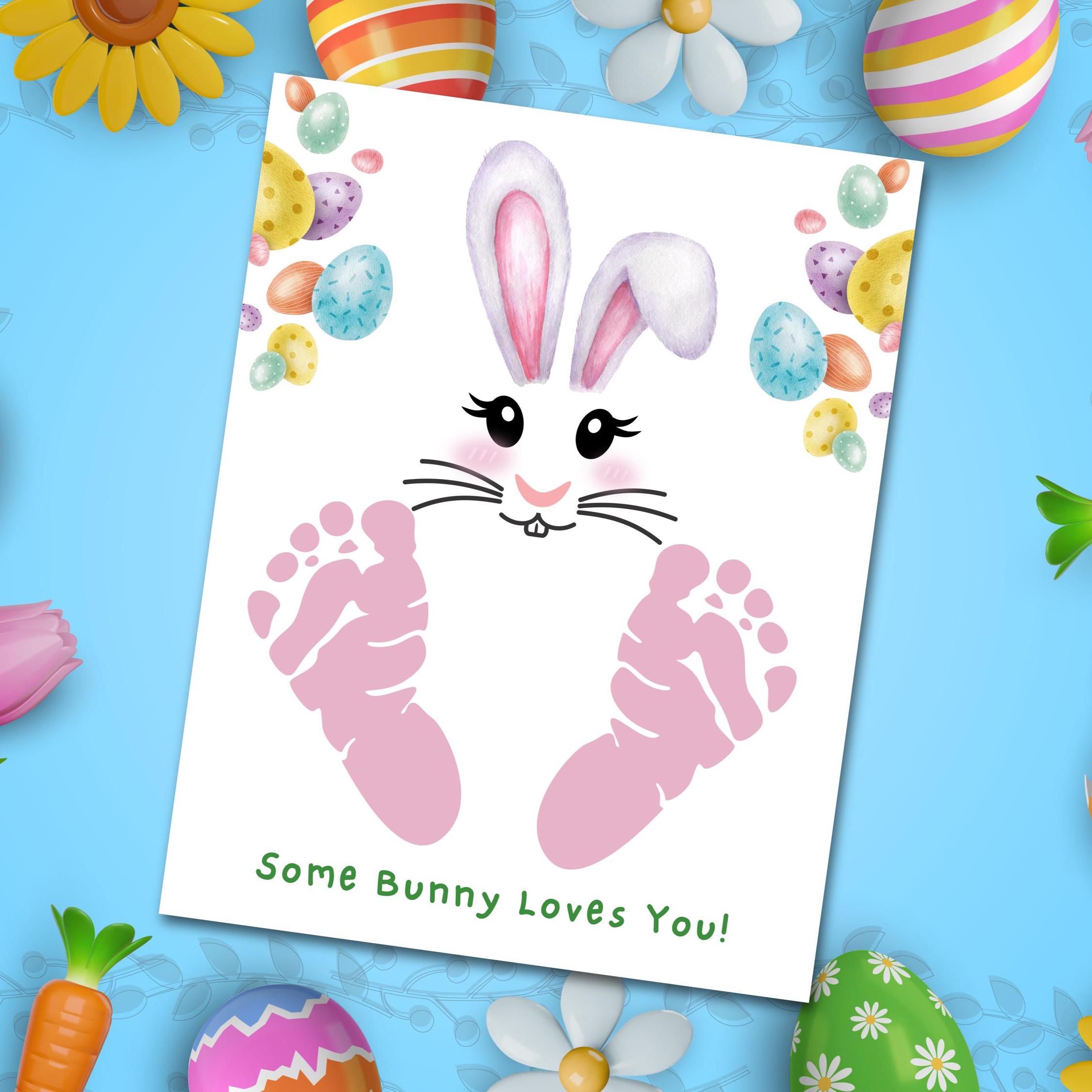 Easter Bunny Footprint Craft Printable, Some Bunny Loves You Keepsake ...