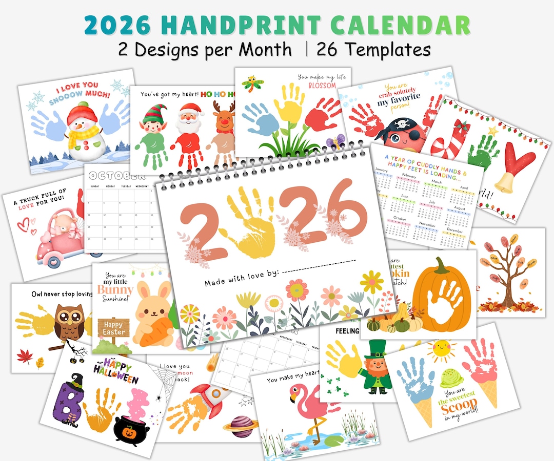 2026 Handprint Calendar for Grandparents Printable Gift From Kids ...