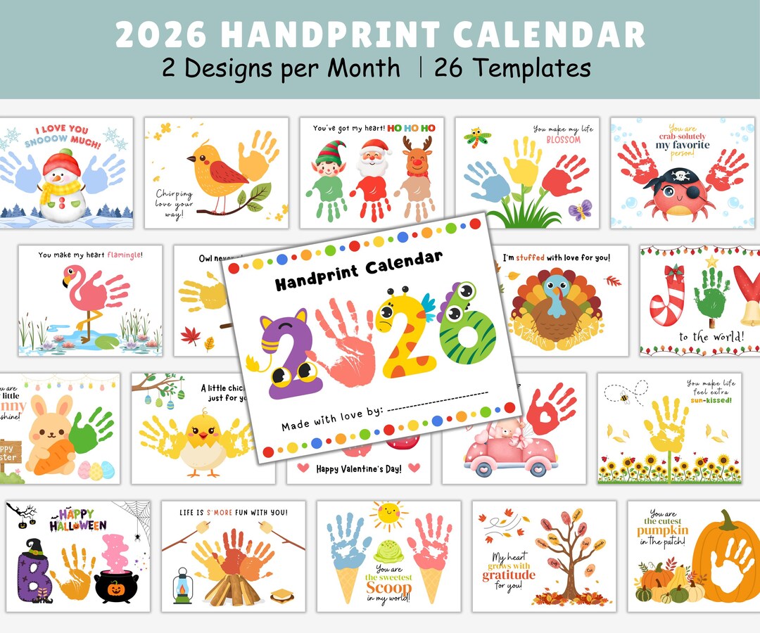 2026 Handprint Calendar, Printable Kids Craft, DIY Handprint and ...