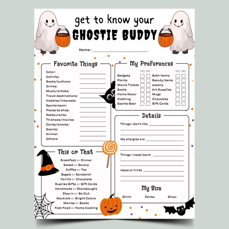 Halloween Questionnaire, Halloween Wishlist, Boo Buddy Printable ...