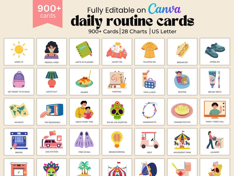 Daily Routine Cards Visual Schedule Toddler Routine Chart for Kids ...