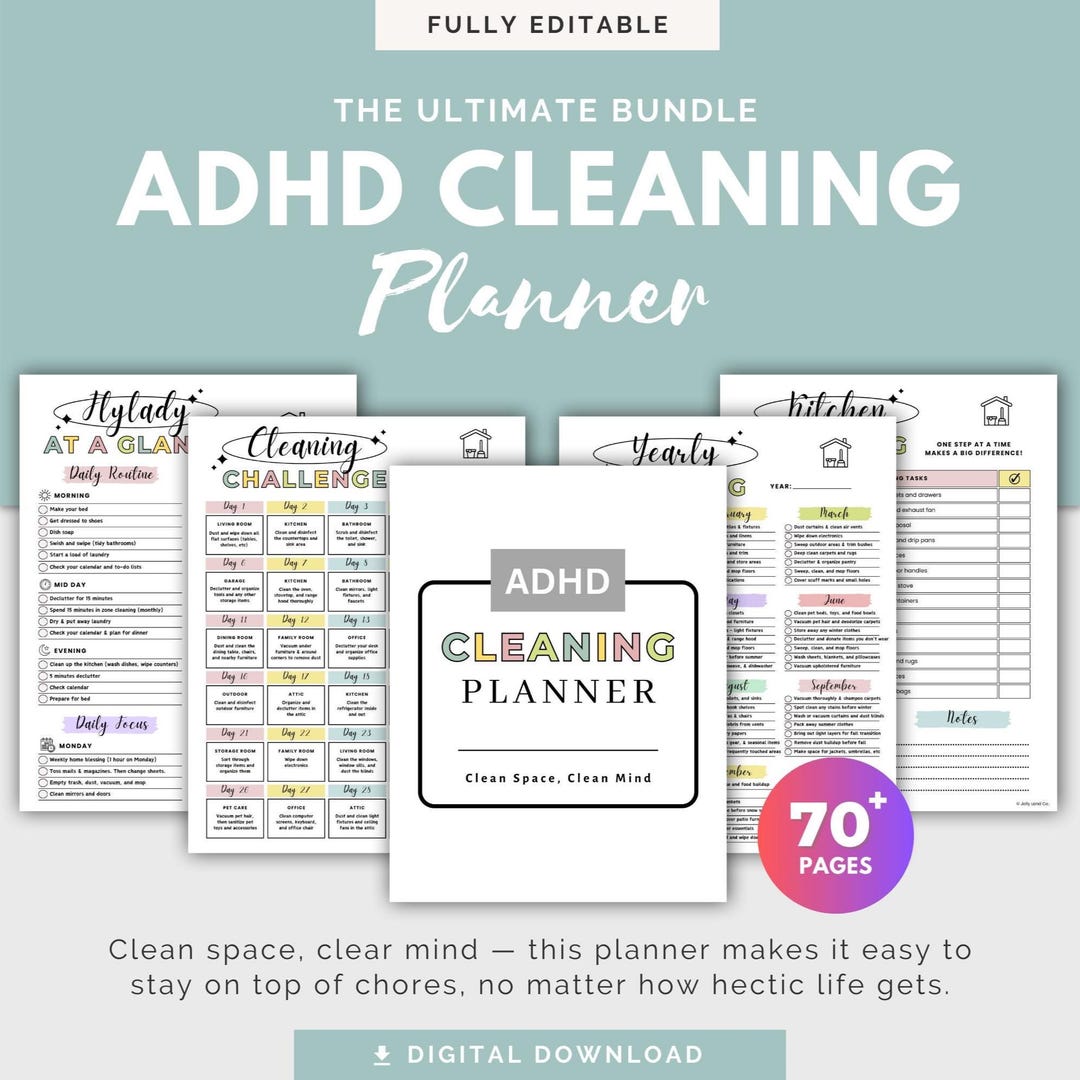 ADHD Cleaning Planner Bundle: Editable Chore Charts (digital Download ...