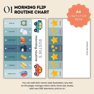 Kids Flip Routine Chart Editable Printable, Morning Evening Bedtime ...
