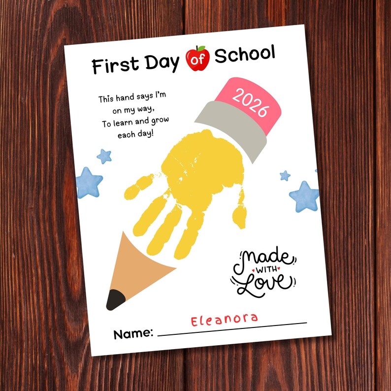 First Day of School Handprint Art: Pencil Keepsake (instant Download ...