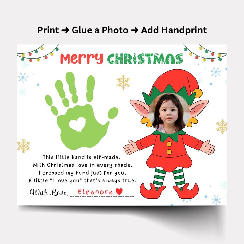 Christmas Elf Handprint Craft With Poem – Printable Holiday Activity ...