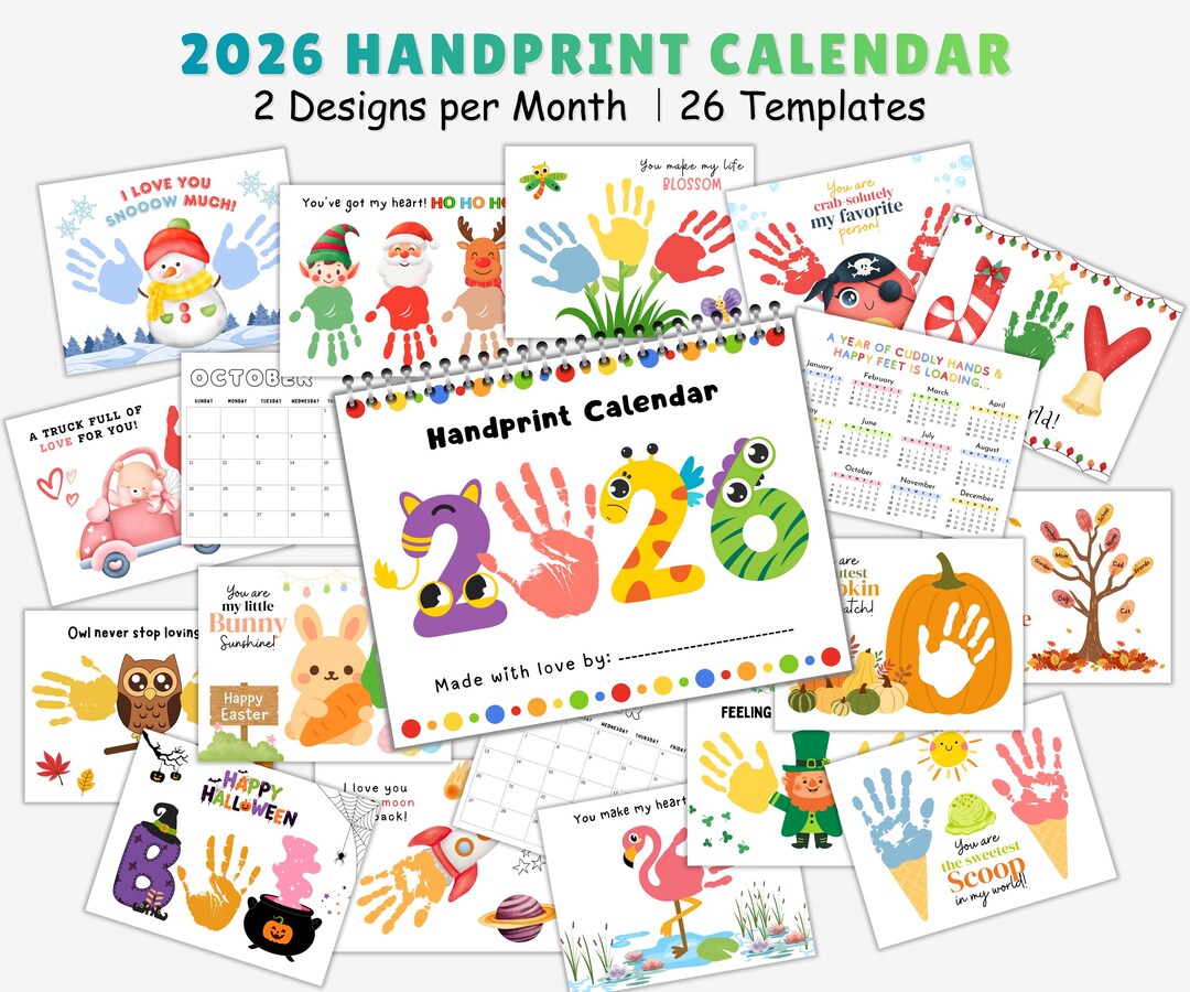 Handprint Calendar 2026 Landscape, Printable Handprint and Footprint ...