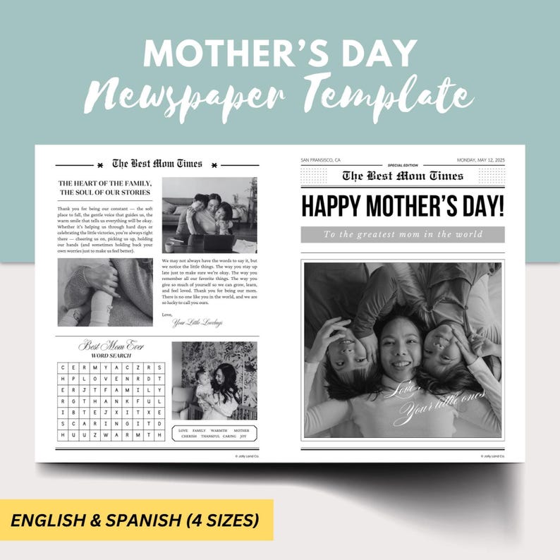 Editable Mother's Day Newspaper Template, Personalized Mother's Day ...