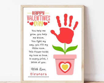 Valentine Handprint Craft for Kids, Flower Poem Keepsake, Printable ...