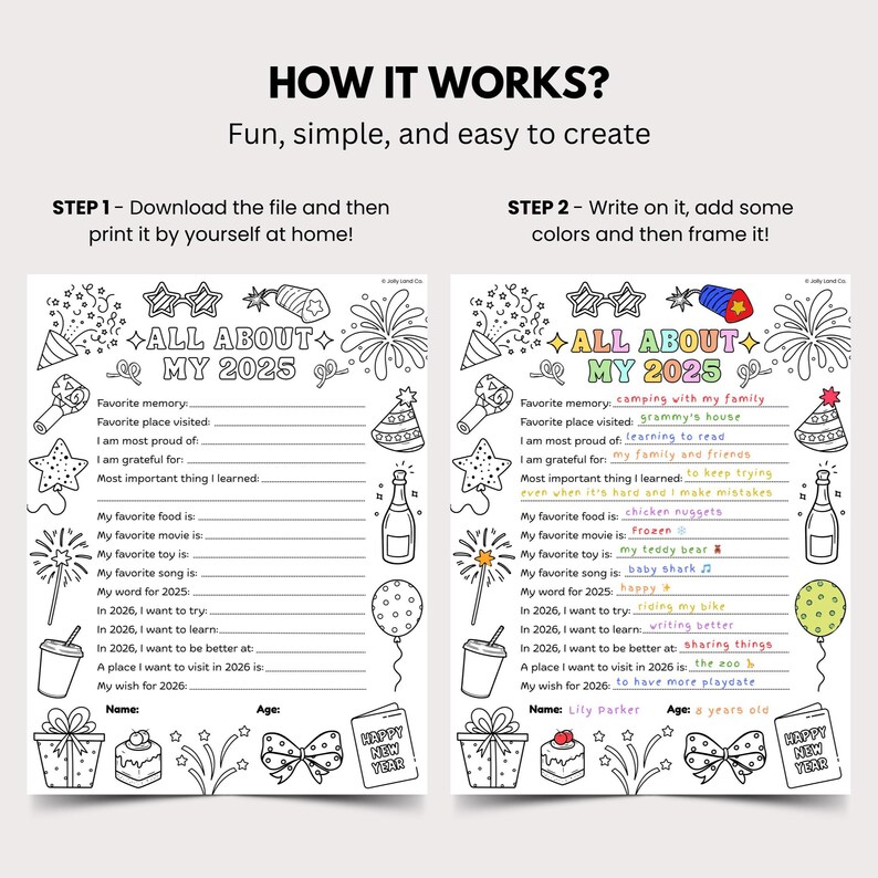 New Year's Resolution Printable for Kids: 2025 Year in Review and 2026 ...