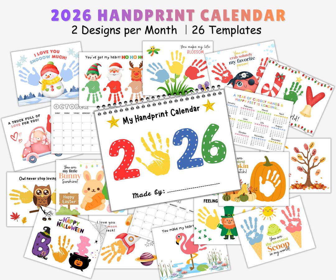 2026 Handprint Calendar Craft for Kids, Printable Calendar Keepsake ...