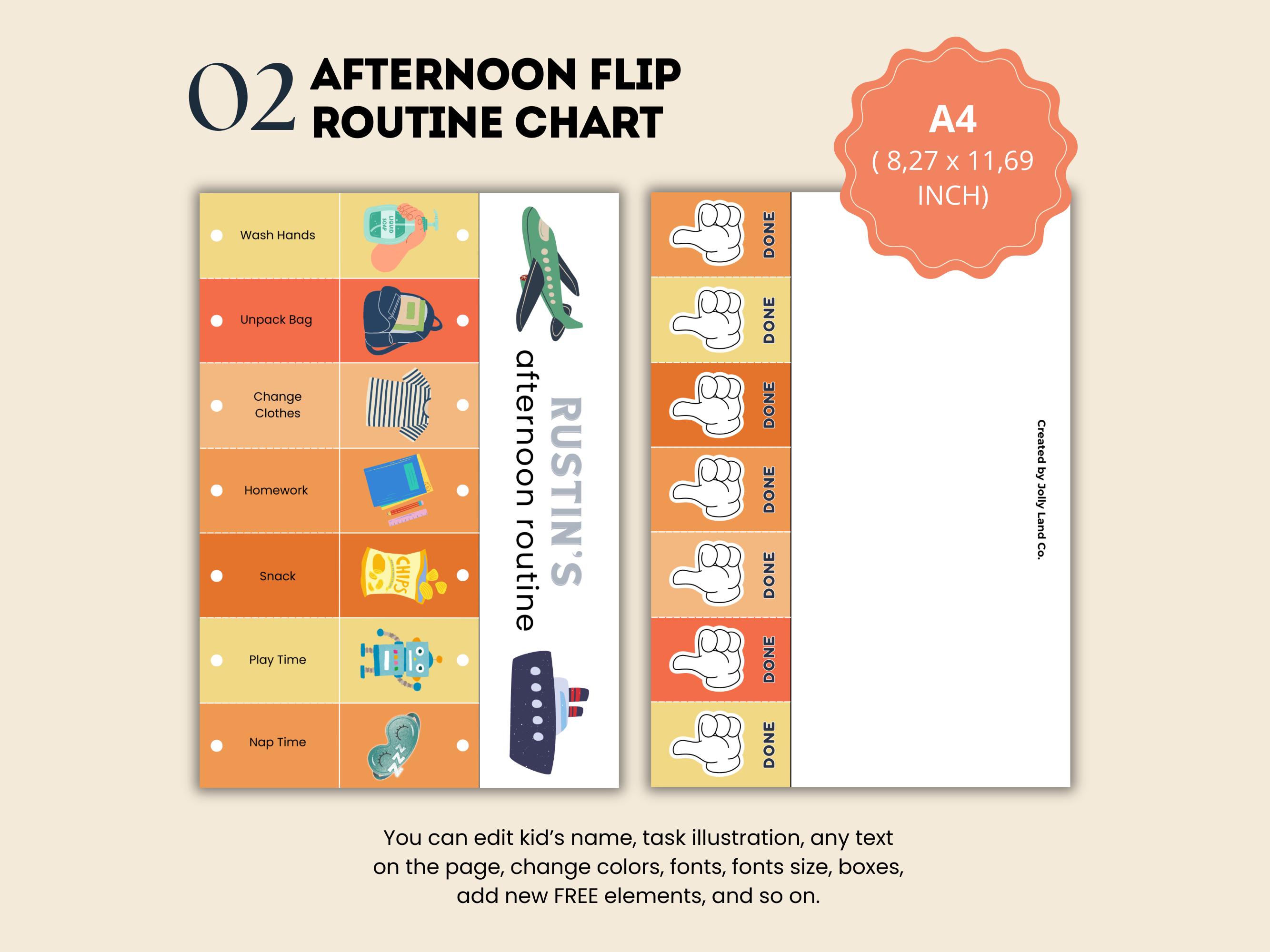 Kids Flip Routine Chart Editable Printable, Morning Evening Bedtime ...