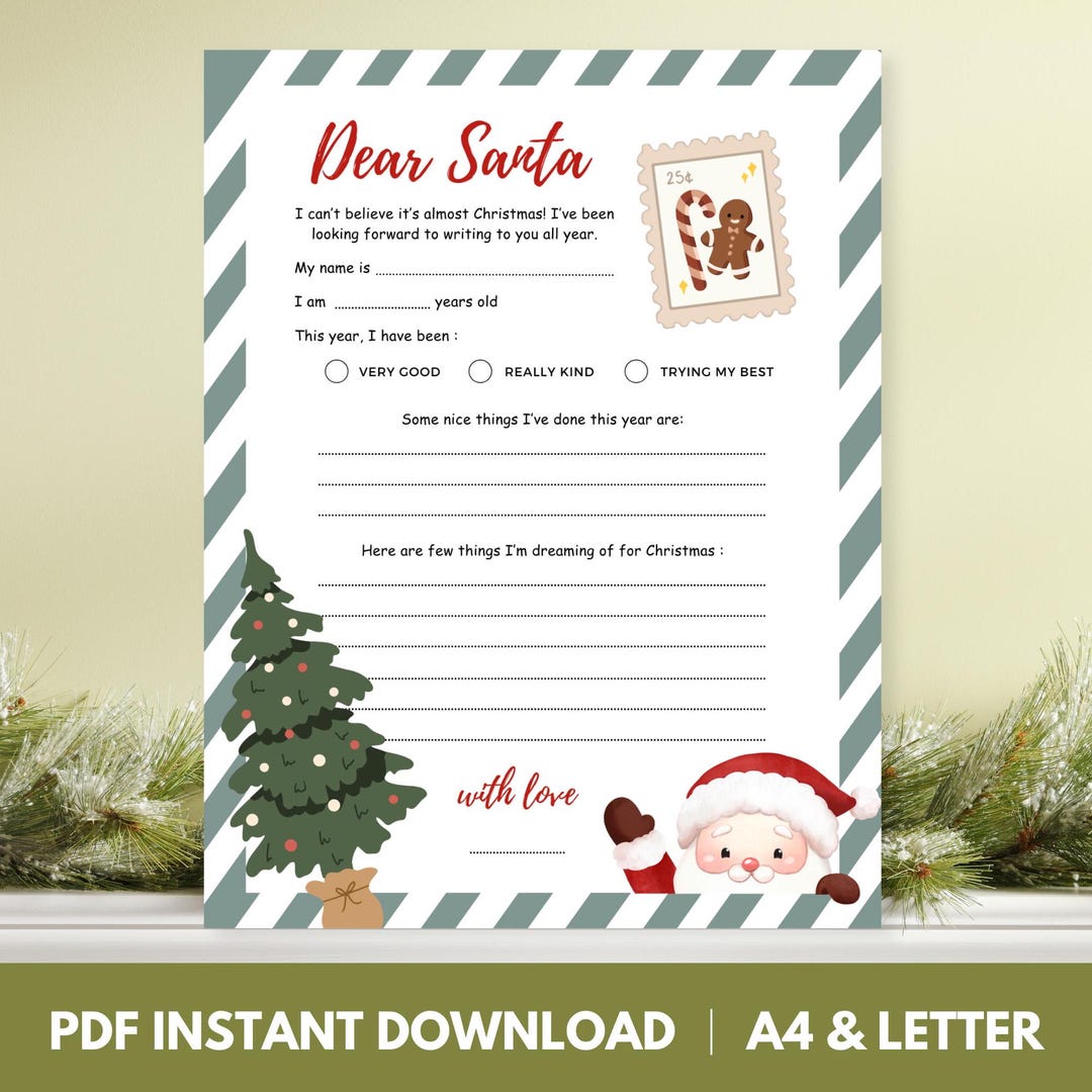 Letter to Santa Printable for Kids, My Christmas Wish List, Dear Santa ...
