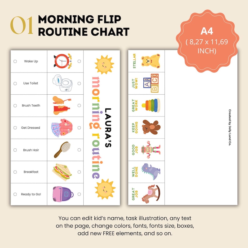 Editable Kids Routine Flip Chart: Visual Schedule (canva PDF) - Etsy