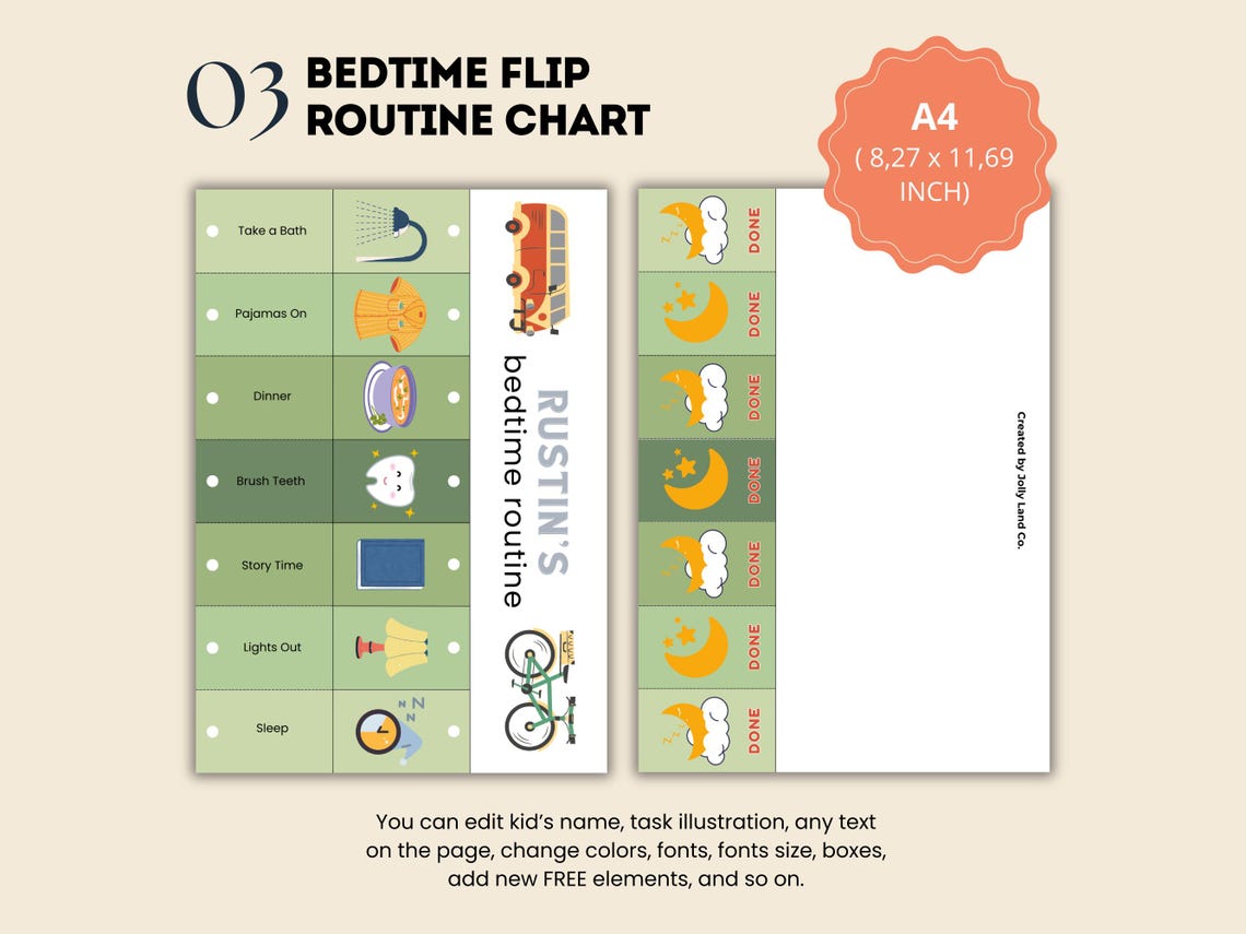 Kids Flip Routine Chart Editable Printable, Morning Evening Bedtime ...
