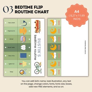 Kids Flip Routine Chart Editable Printable, Morning Evening Bedtime ...