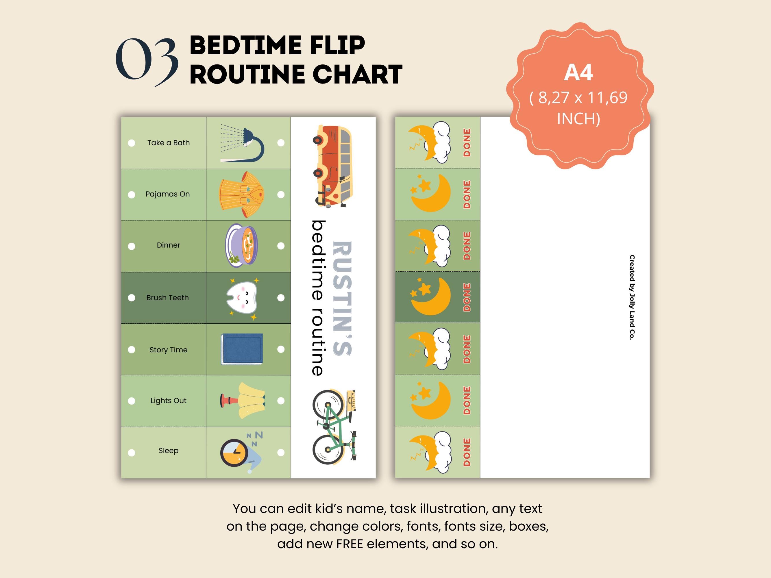 Kids Flip Routine Chart Editable Printable, Morning Evening Bedtime ...