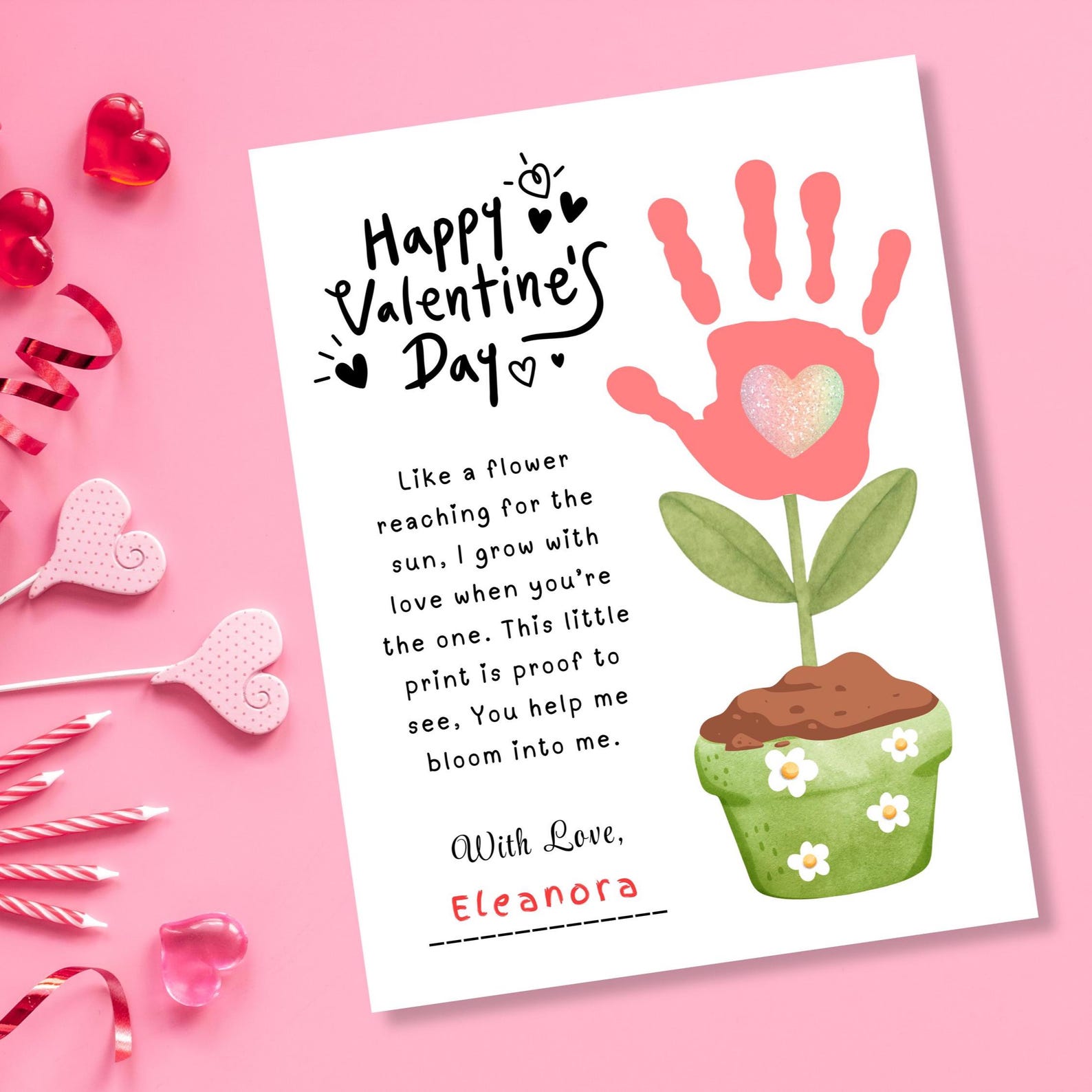 Valentine Handprint Craft for Kids, Flower Poem Keepsake, DIY Valentine ...