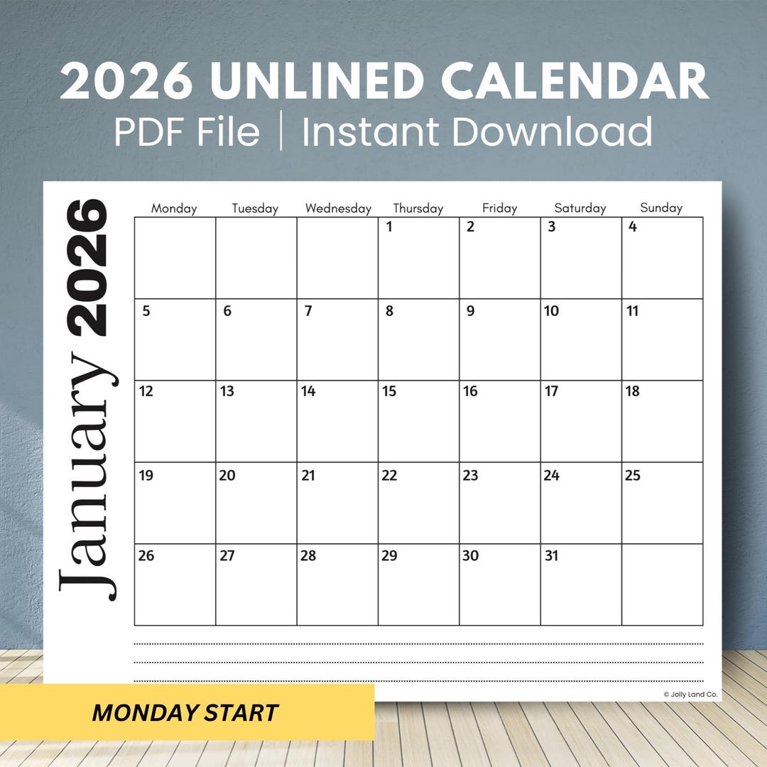 2026 Landscape Unlined Monthly Calendars | 8.5x11 | LANDSCAPE | Jan ...
