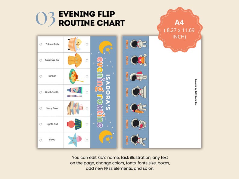 Kids Flip Routine Chart Editable Printable, Morning Evening Bedtime ...