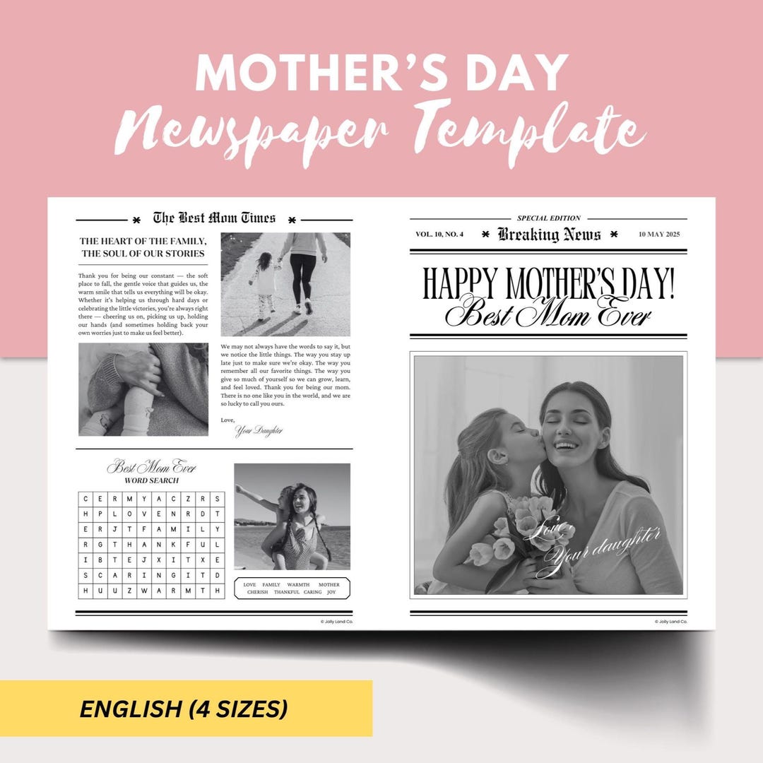 Editable Mother’s Day Newspaper Template | Printable Canva Gift for Mom ...