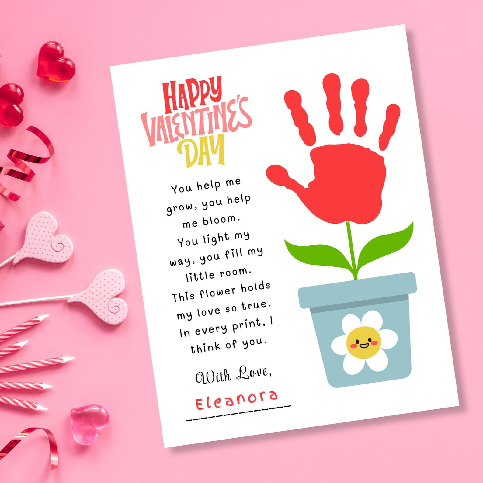 Valentine Handprint Craft for Kids, Flower Poem Keepsake Gift ...