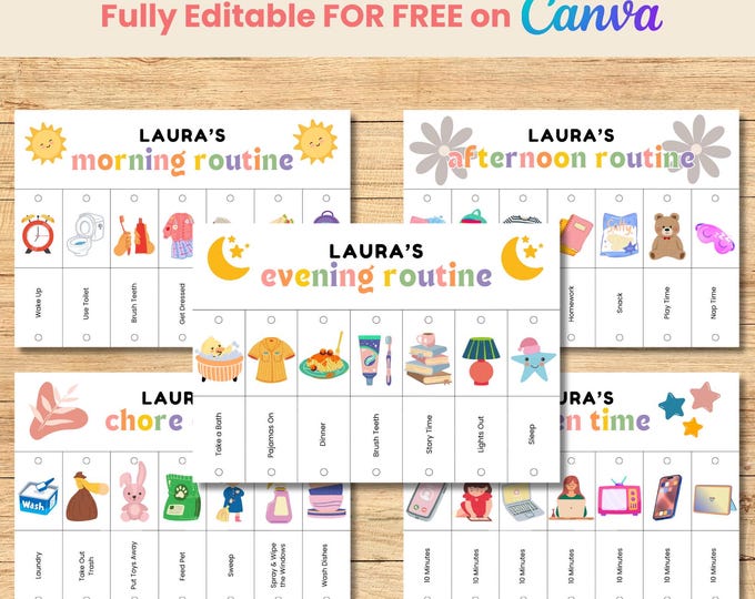 Daily Routine Flip Chart | Editable Canva Template | Blue Boys Planner ...