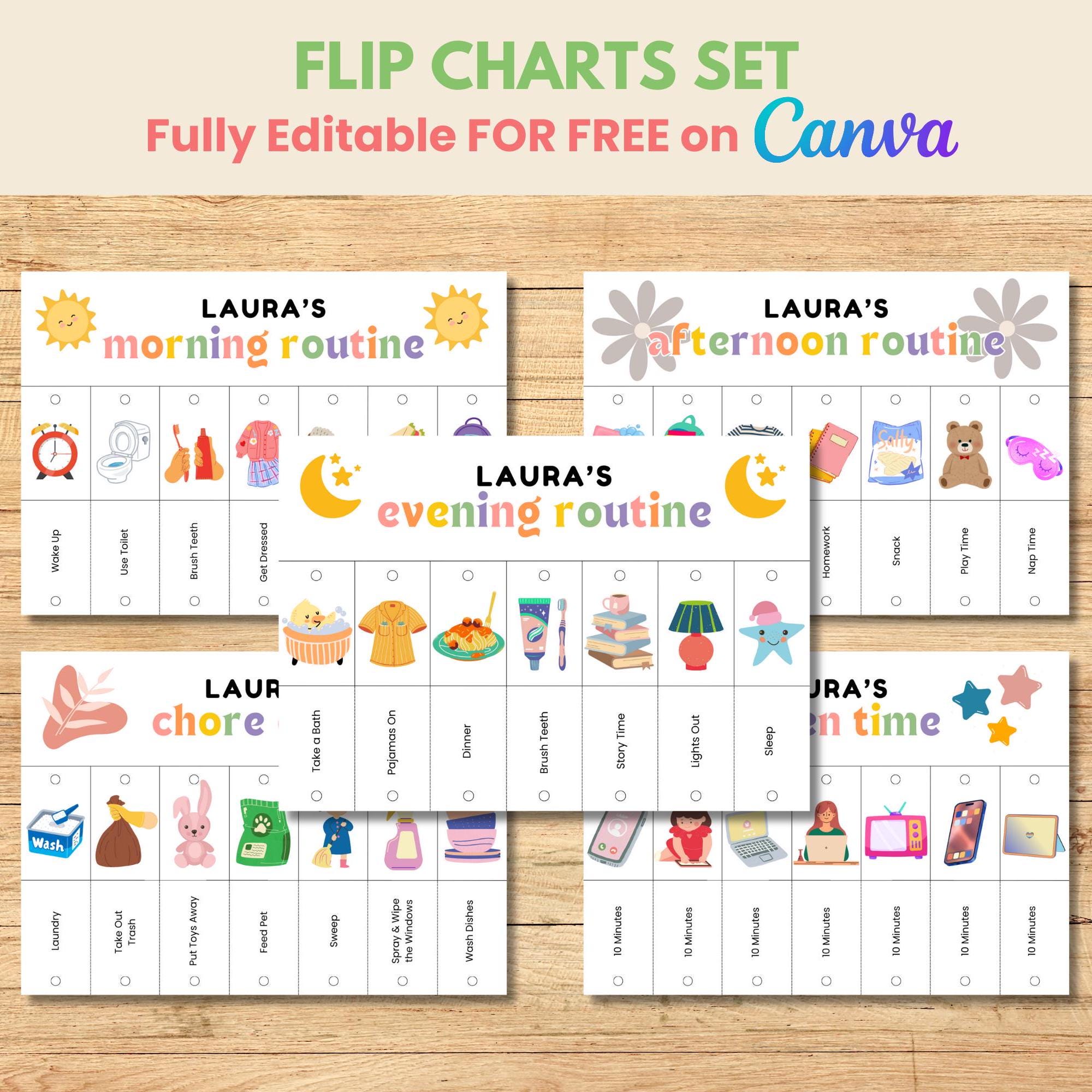 Editable Kids Routine Flip Chart: Visual Schedule (canva PDF) - Etsy