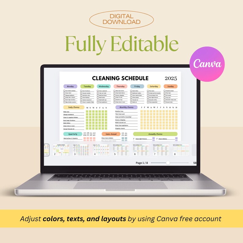 Editable Cleaning Schedule, Printable Cleaning Planner, Digital Chore ...