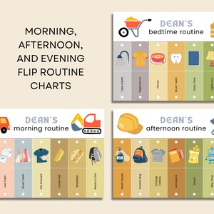 Kids Flip Routine Chart Editable Printable, Morning Evening Bedtime ...