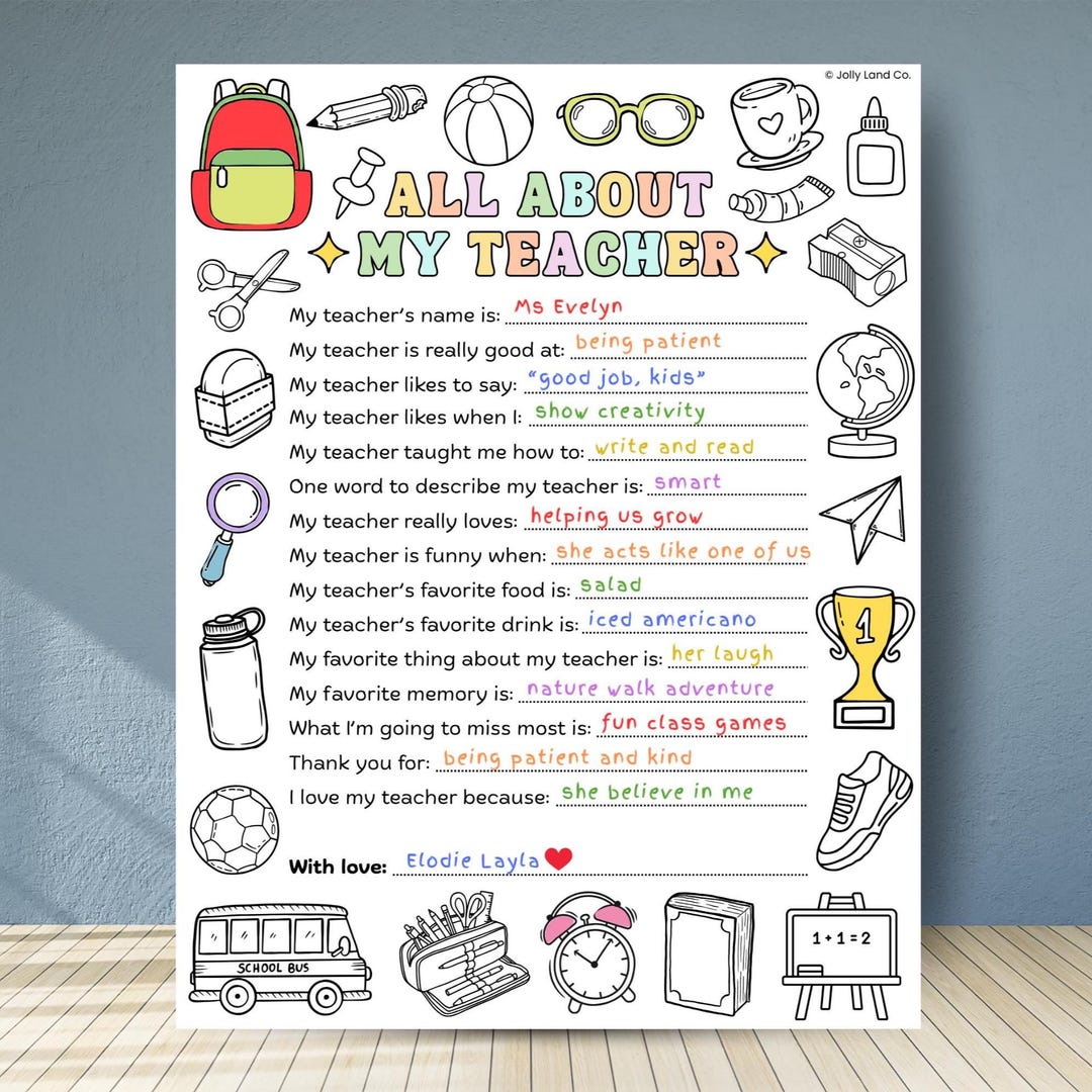 Teacher Appreciation Week Printable for Kids, All About My Teacher ...