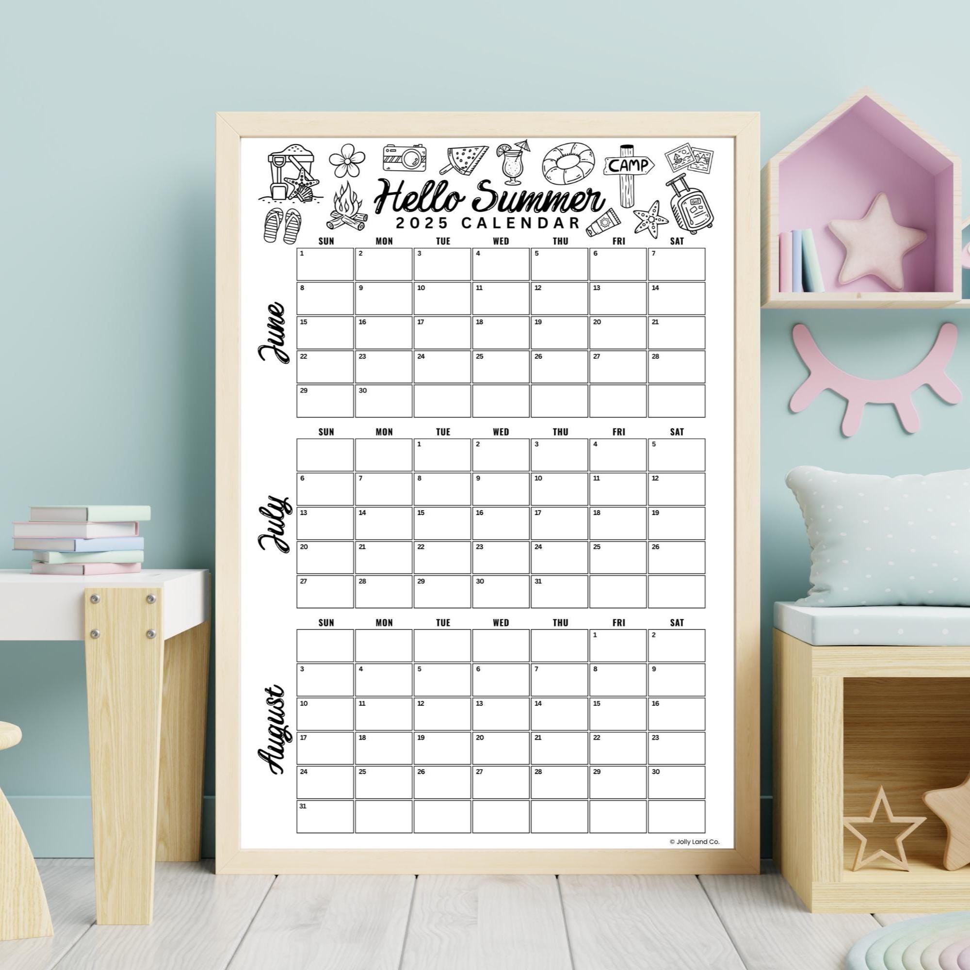 Summer 2025 Calendar for Kids: Giant Coloring Poster (24x36, PDF ...