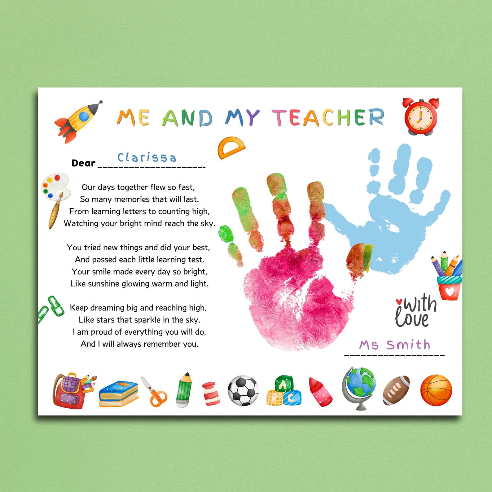 End of School Year Handprint Craft, Me and My Teacher Keepsake ...