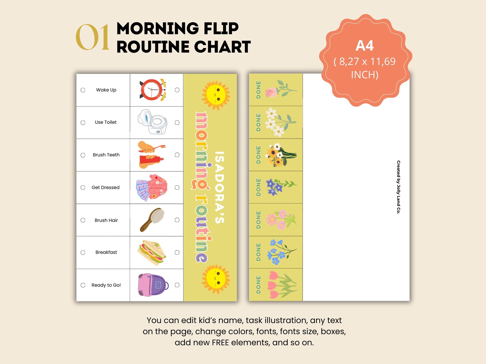 Kids Flip Routine Chart Editable Printable, Morning Evening Bedtime ...