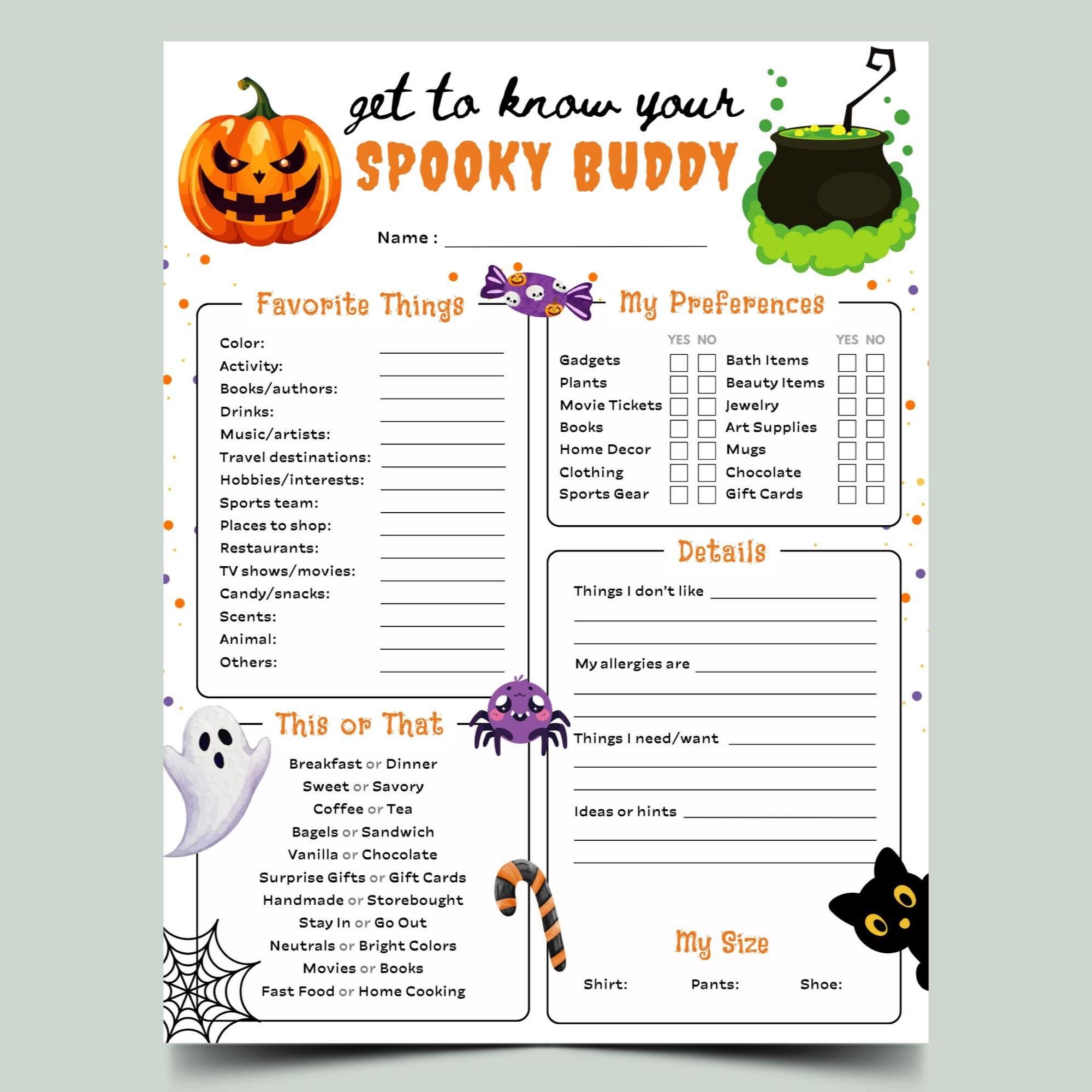 Halloween Questionnaire, Halloween Wishlist, Boo Buddy Printable ...