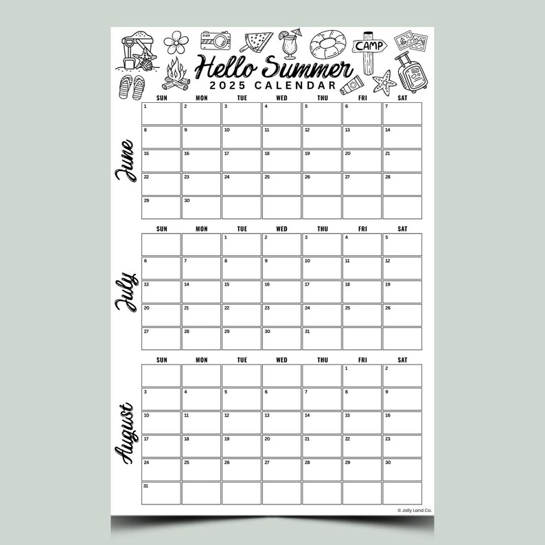 Summer 2025 Calendar for Kids: Giant Coloring Poster (24x36, PDF ...