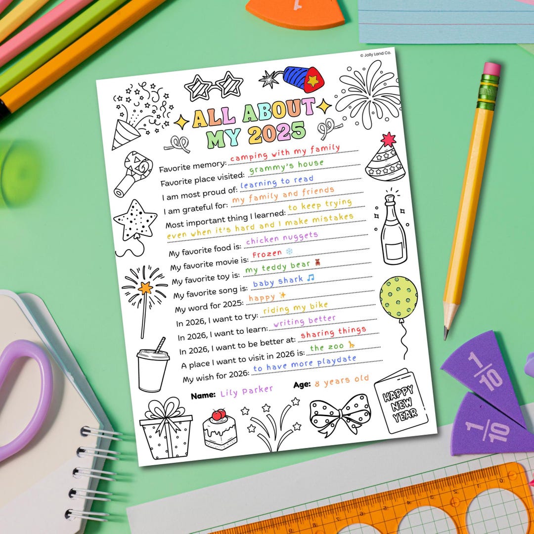 New Year's Resolution Printable for Kids: 2025 Year in Review and 2026 ...