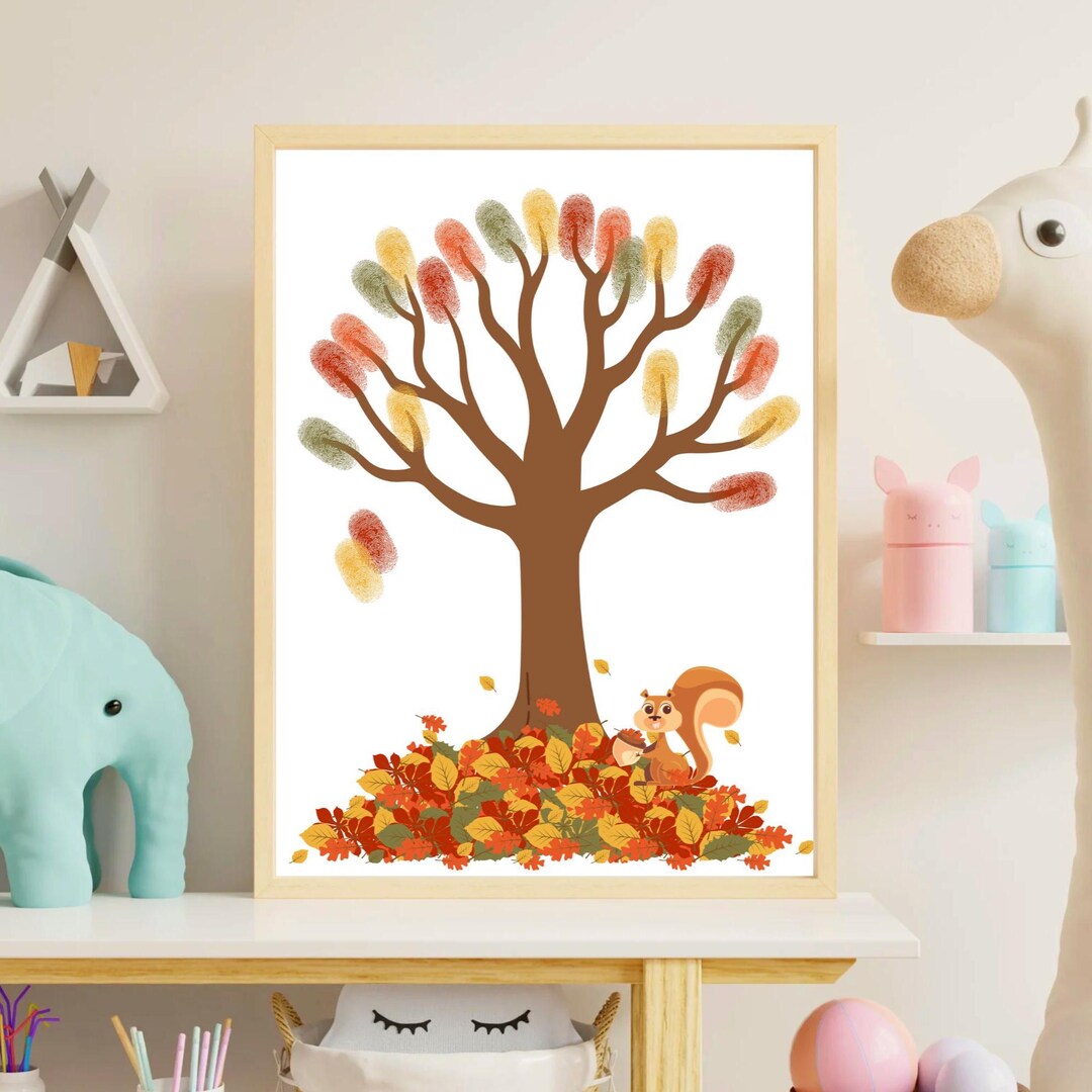 Fall Fingerprint Art for Kids, Autumn Tree Baby Toddler Thumbprint ...