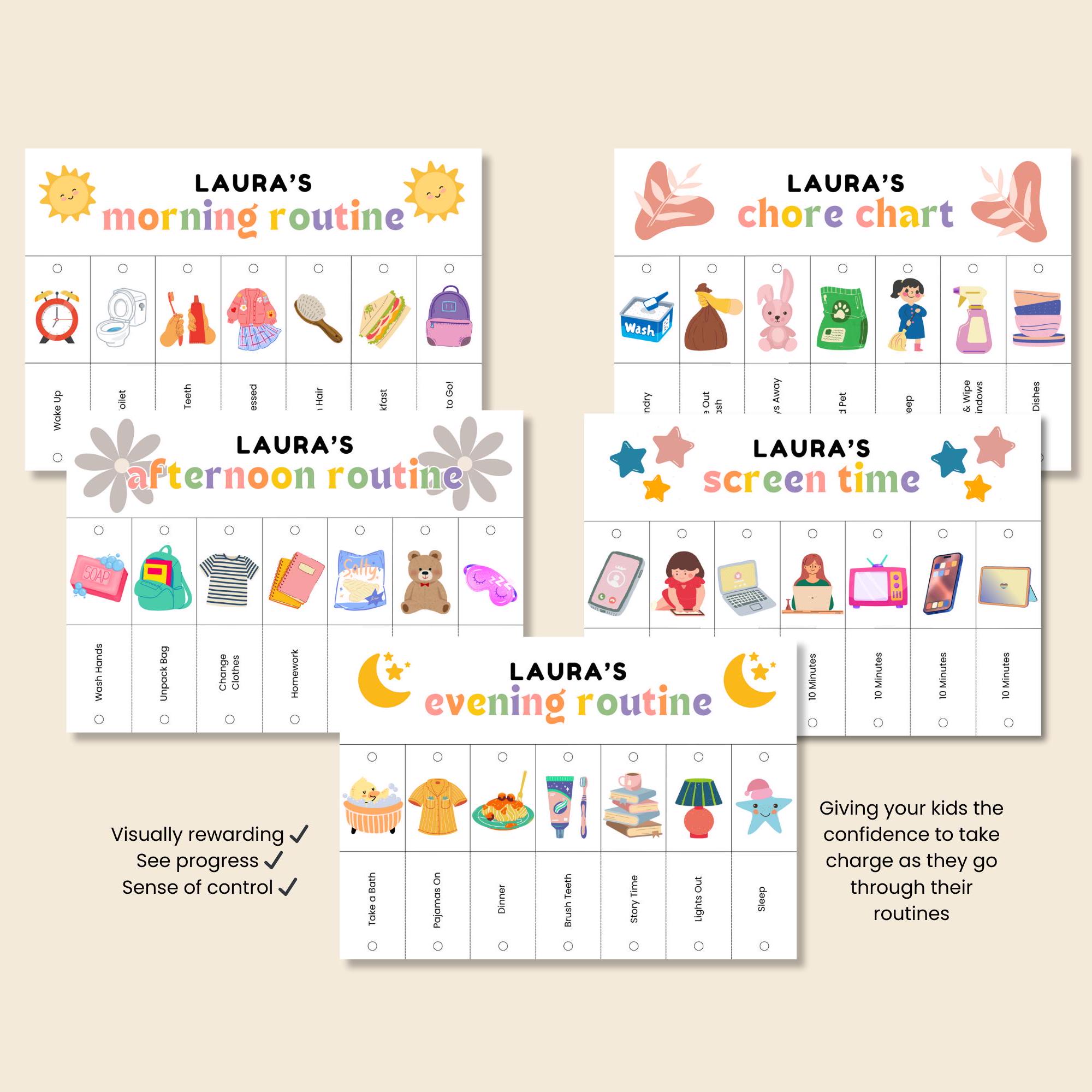 Kids Flip Routine Chart Editable Printable, Morning Evening Bedtime ...