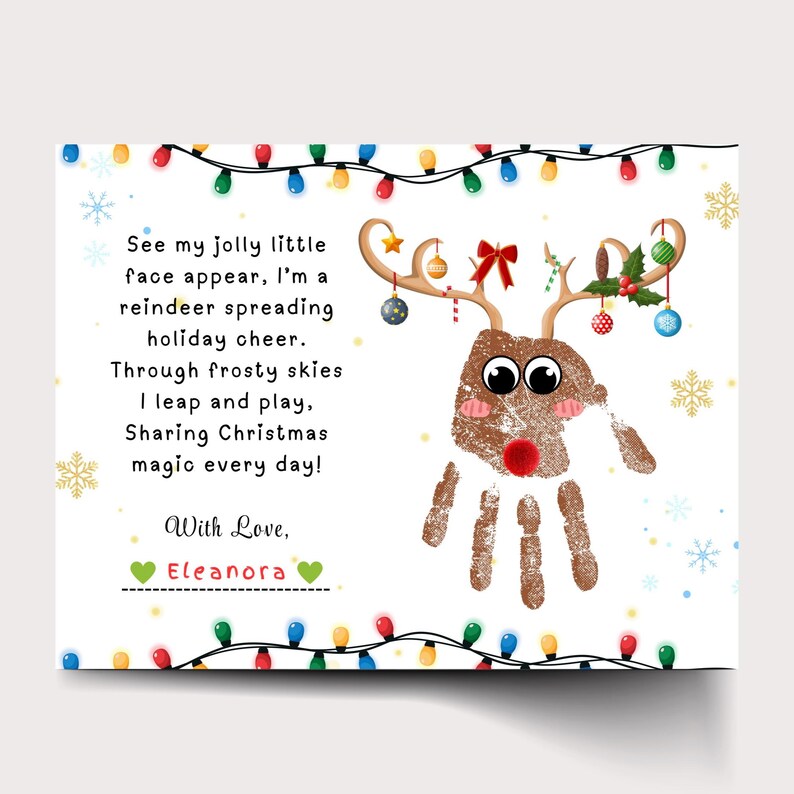 Reindeer Christmas Handprint Art Kids Toddlers Baby Printable Deer ...