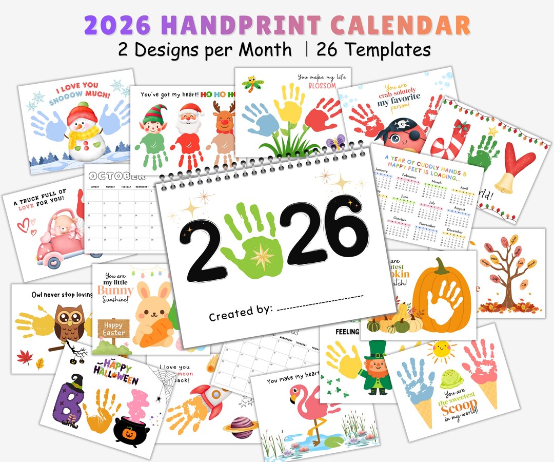 Handprint Calendar 2026, DIY Keepsake Memory Gift, Printable Handprint ...