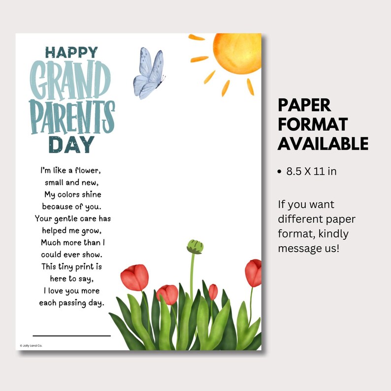 Grandparents Day Handprint Art: Poem & Flower Template (digital ...
