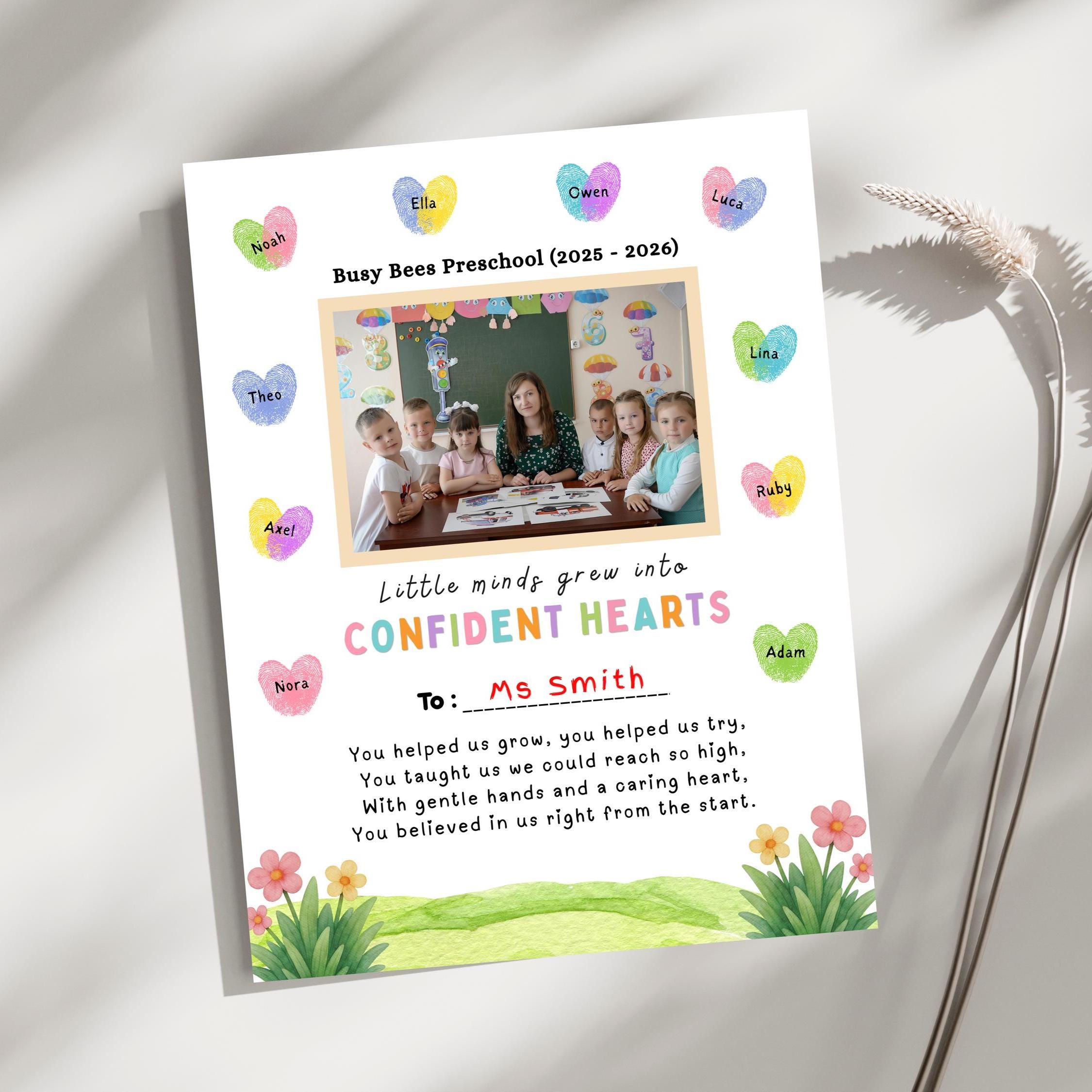 Teacher Appreciation Gift, Fingerprint Craft With Photo, Class Keepsake ...