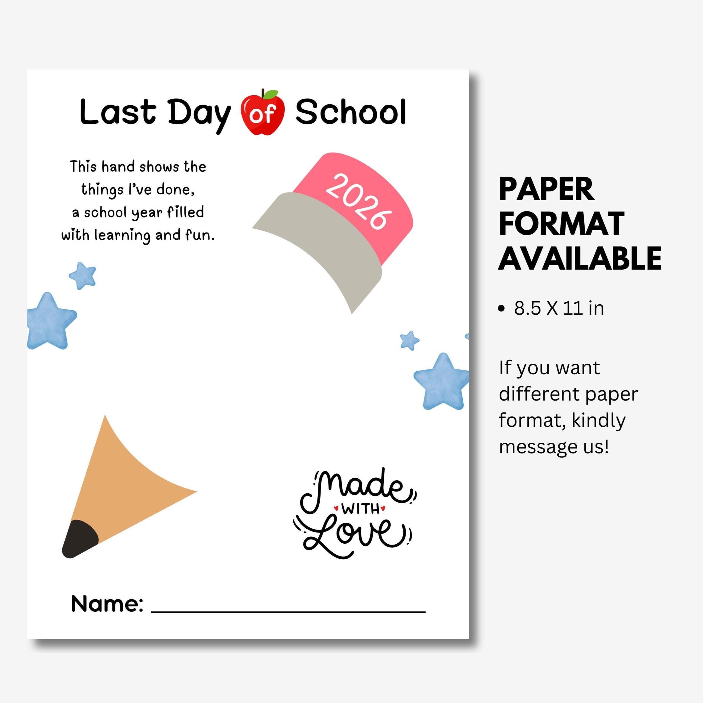 Last Day of School Handprint Craft Printable, Kindergarten Prek ...