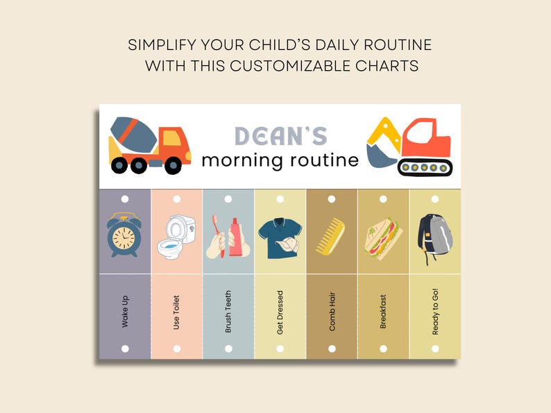 Kids Flip Routine Chart Editable Printable, Morning Evening Bedtime ...