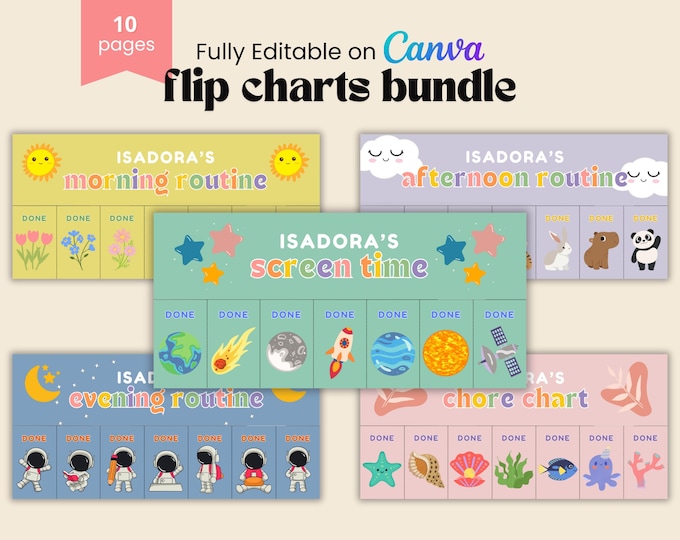 Daily Routine Flip Chart | Editable Canva Template | Blue Boys Planner ...
