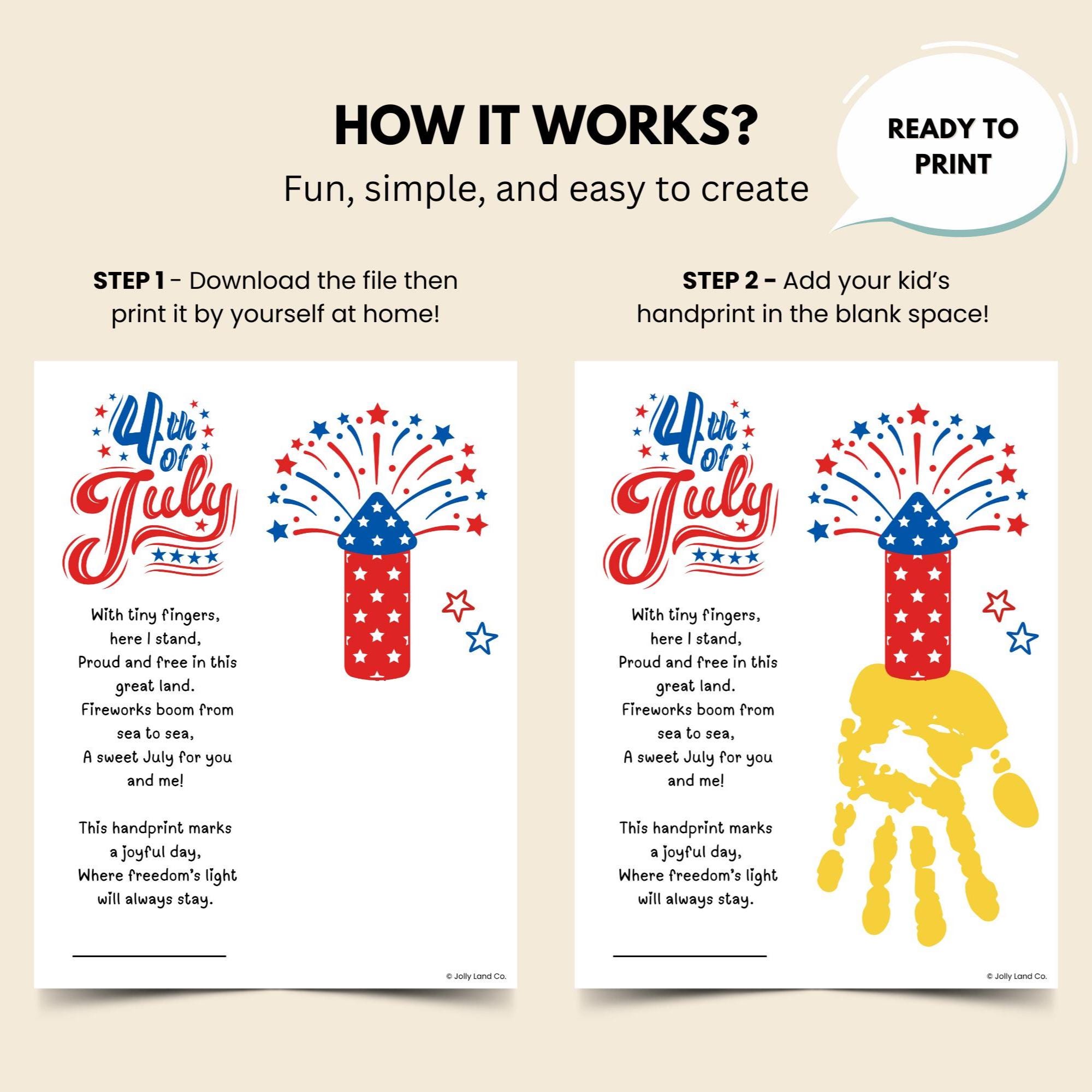 4th of July Handprint Printable Craft, 4th of July Handprint Art ...